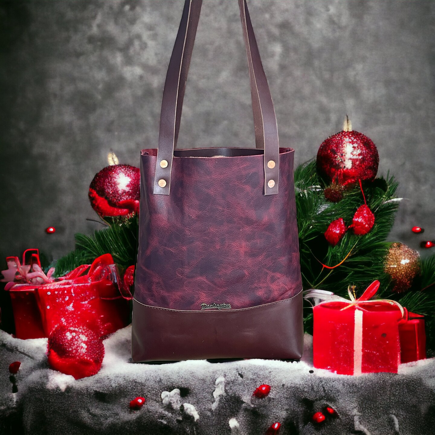 Burgandy Distressed Bison Pull Up Leather Tote Bag | MakerPlace by Michaels