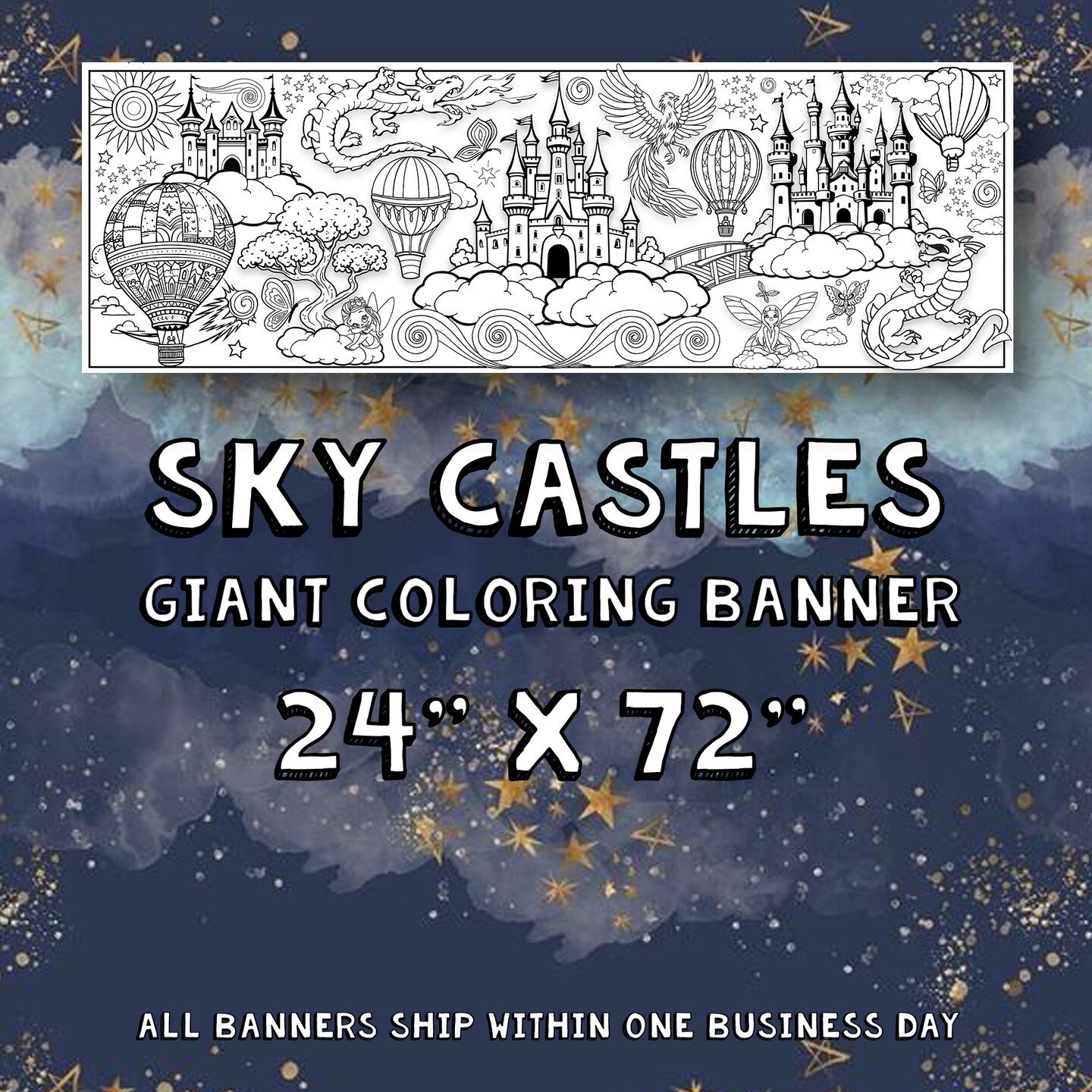 Sky Castles Giant Coloring Page - Fantasy Castles Jumbo Banner, 24x72 ...