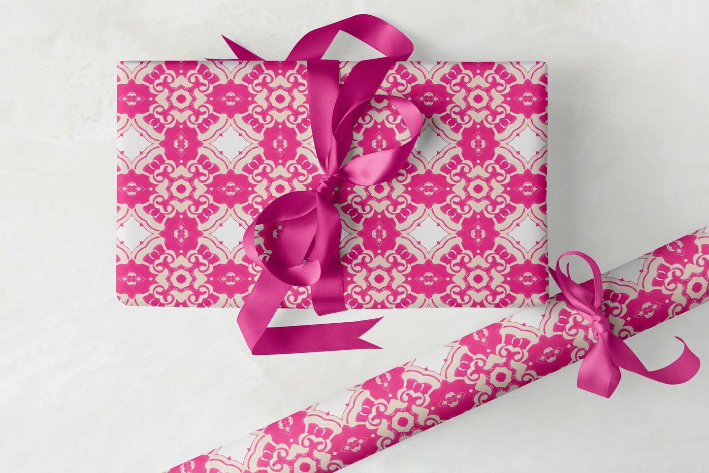 Wrapping Paper by the Yard ~ Alexandria Bright Pink Medallion Paper 30 ...