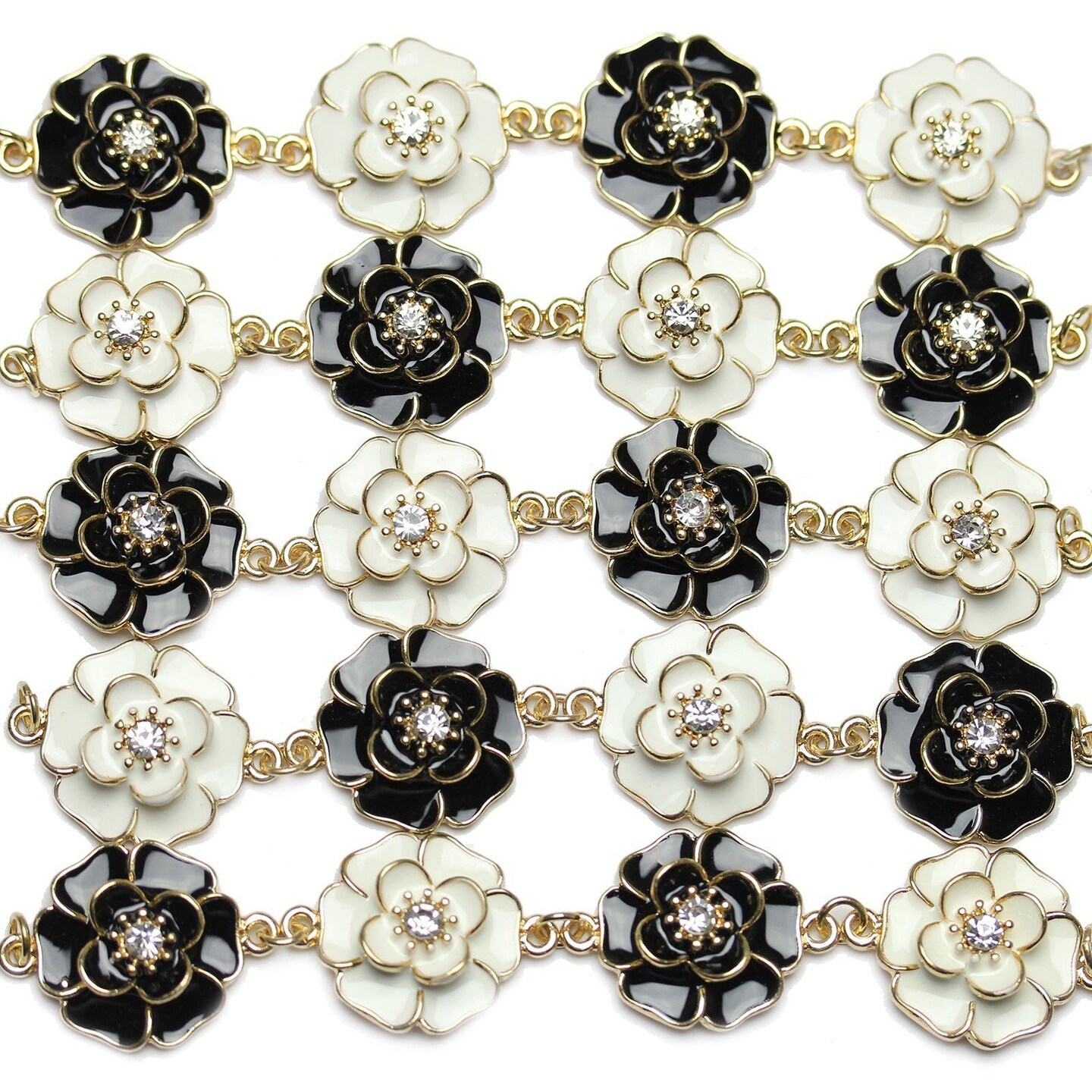 Black and White Flower Enamel and Rhinestone Metal Connector 25x33mm ...