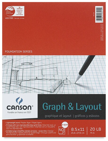 Canson Foundation Graph Pad - 8-1/2" x 11", 8" x 8" Grid, 40 Sheets ...