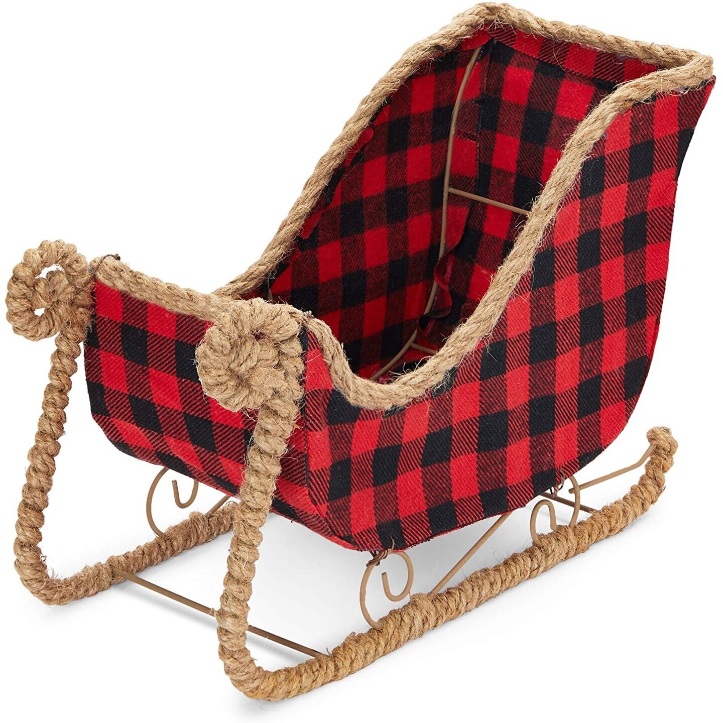 Small Santa Claus Christmas Sleigh Decoration, Red Buffalo Plaid Table ...