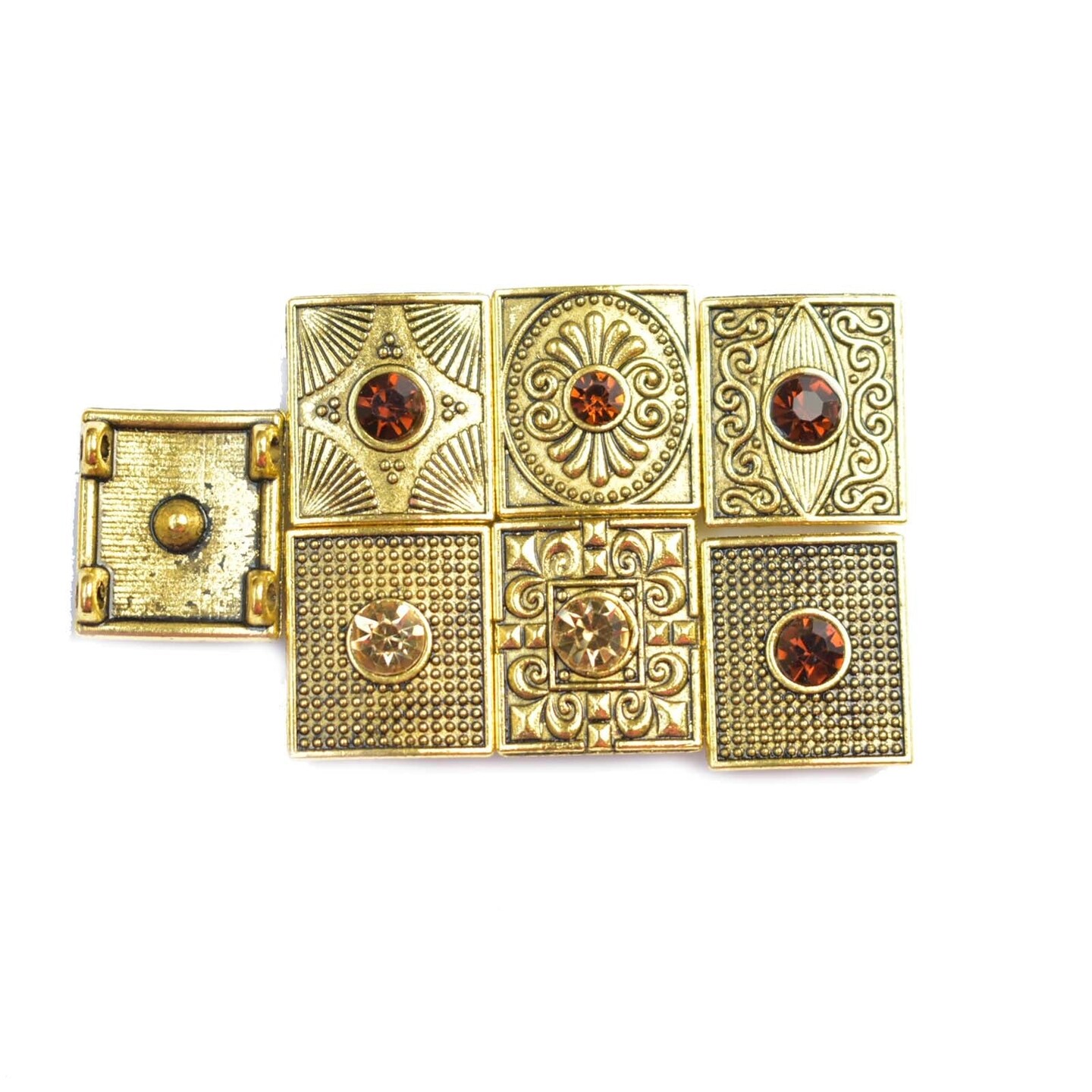 Amber Rhinestone Center on Brass Antique Vintage Base 15mm Sliders ...