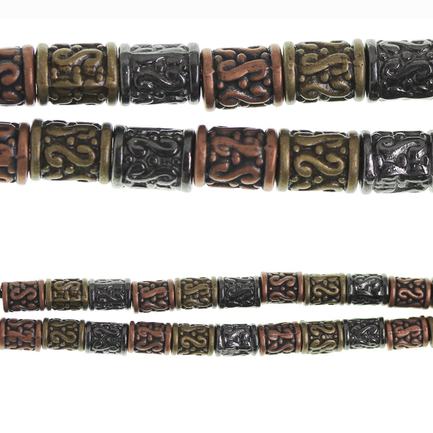 Multi Metal Plated and Antiqued Beads 9x7mm Scroll Tube Large Hole Bead ...