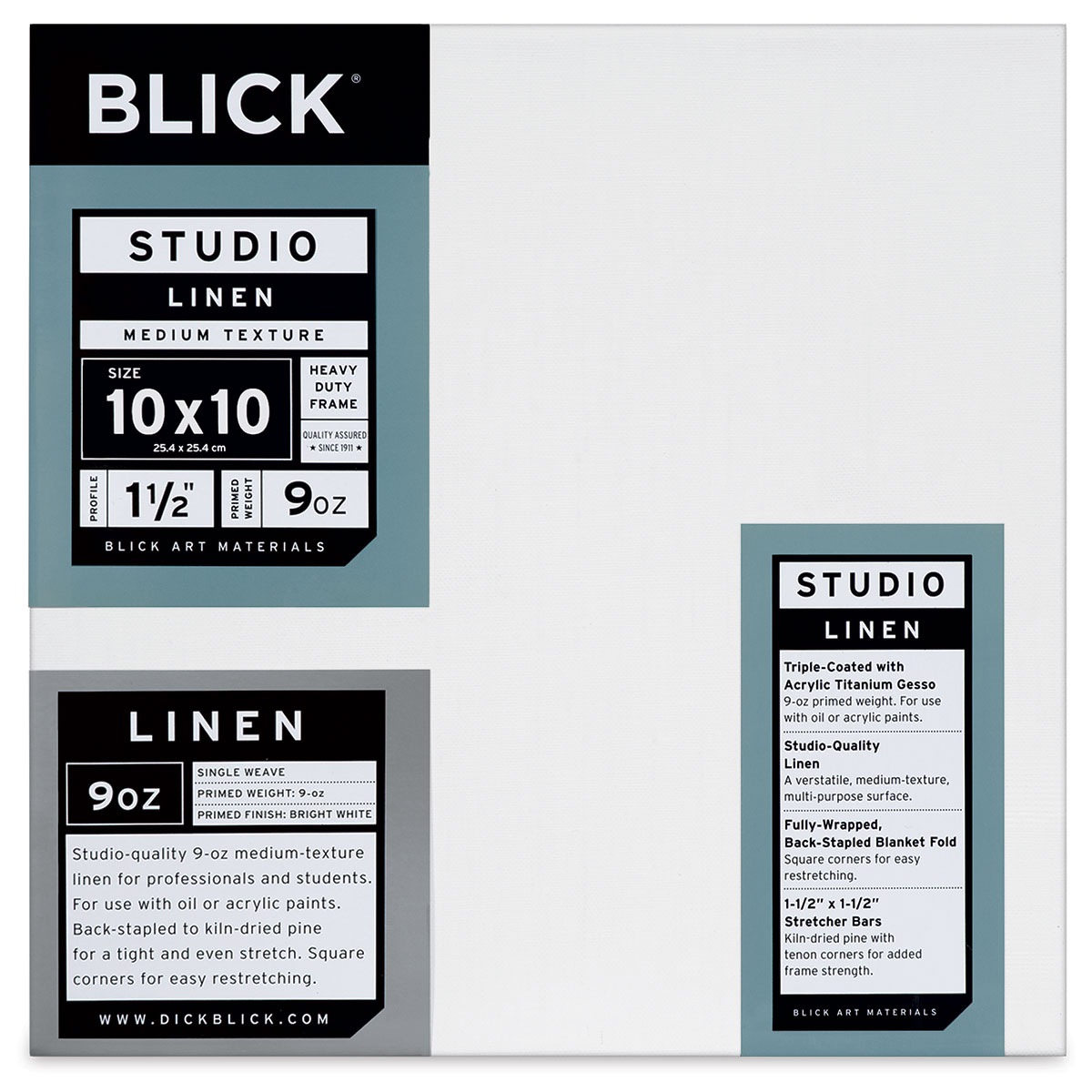 Blick Studio Linen Stretched Canvas - 10" x 10", Gallery 1-1/2" Profile ...