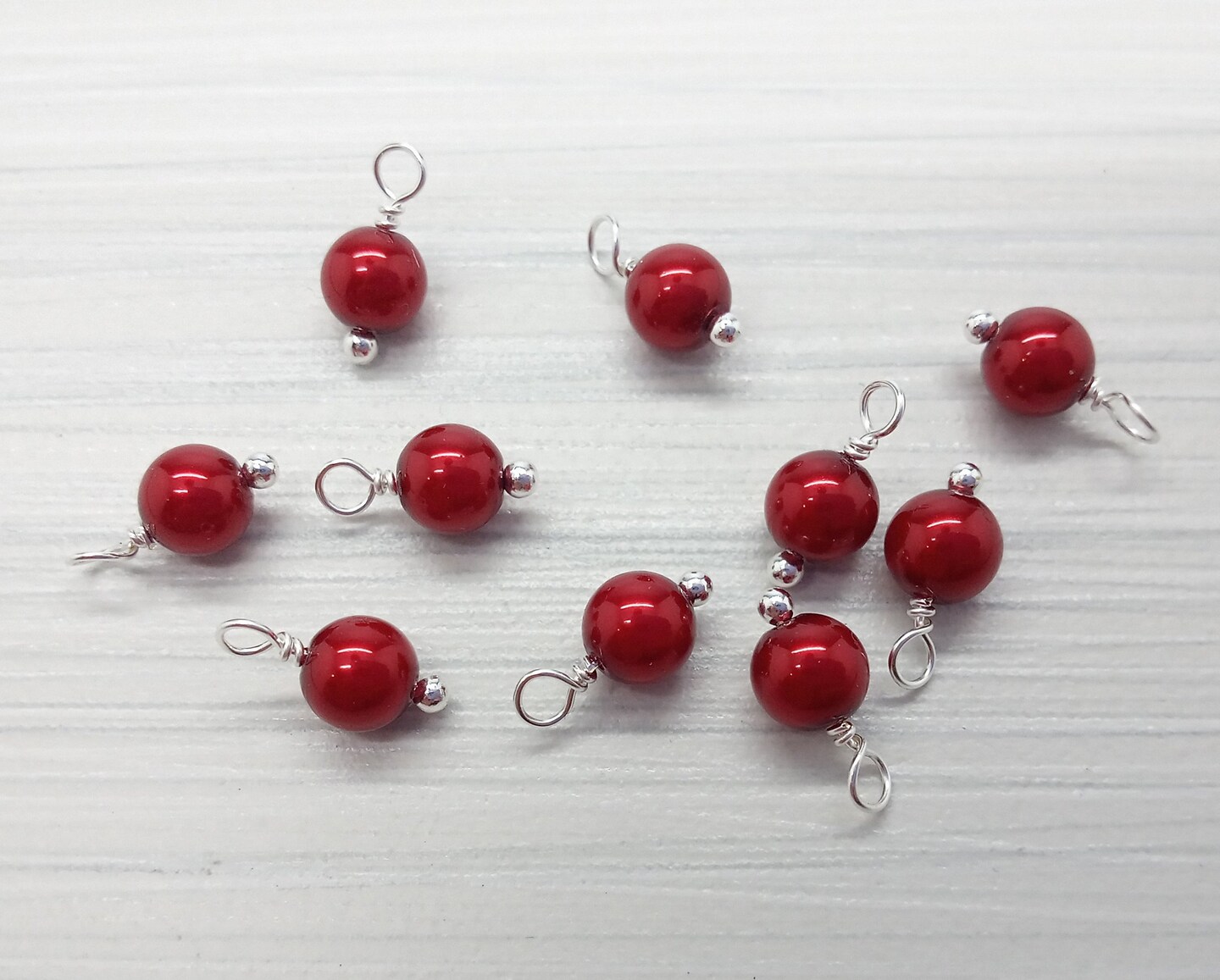 Crystal Pearl Bead Charms, Small Red 6mm Dangles, 10 Glass Bead Drops ...