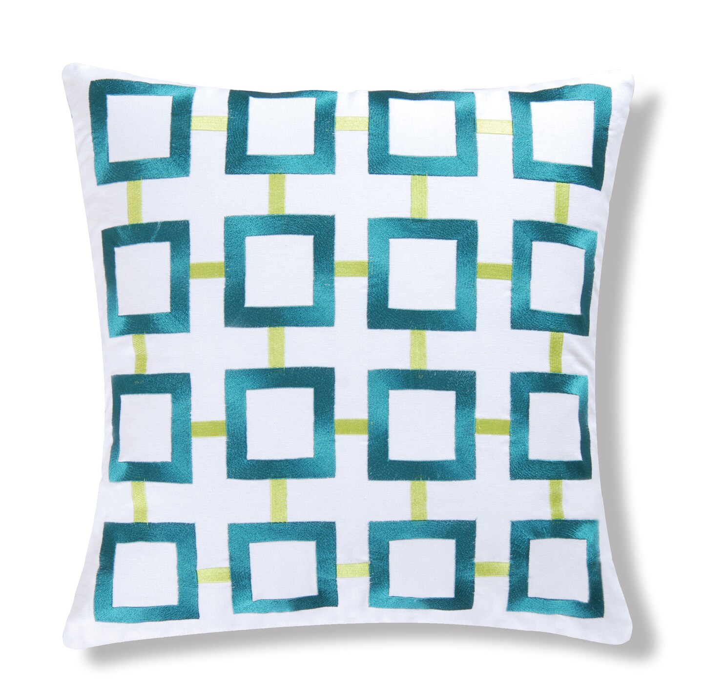 Aqua Squares Embroidered Pillow, 18" x 18", Color: Green, Count: 1 ...