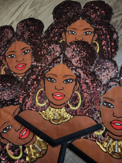 Patch Party Club “Satin and Sequins: Afro Puff Cutie” Iron-On Embroidered Patch, Size 10” | Michaels