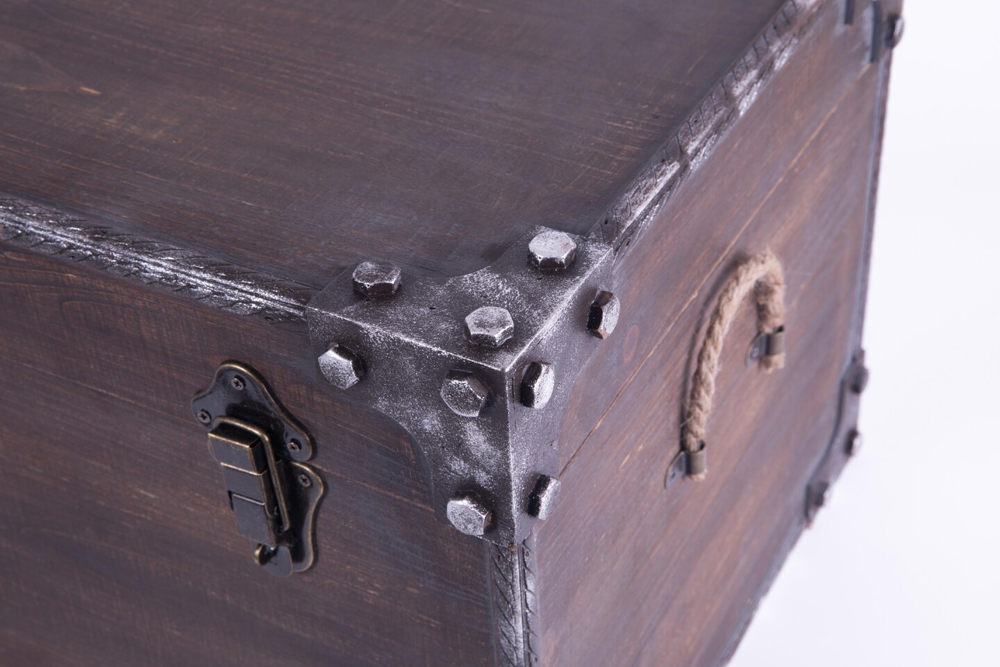 Distressed Wooden Vintage Industrial Style Decorative Trunk with ...