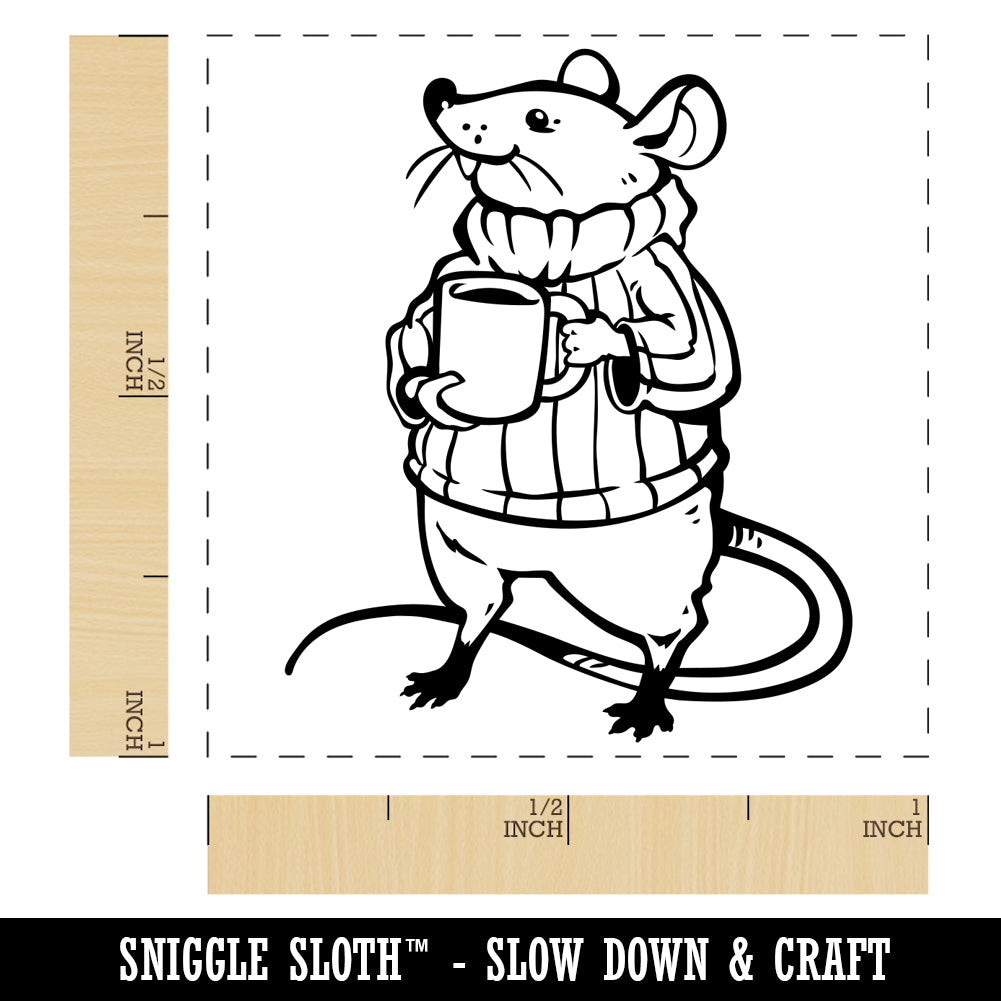 Proud Mouse in Sweater with Mug Self-Inking Rubber Stamp Ink Stamper ...