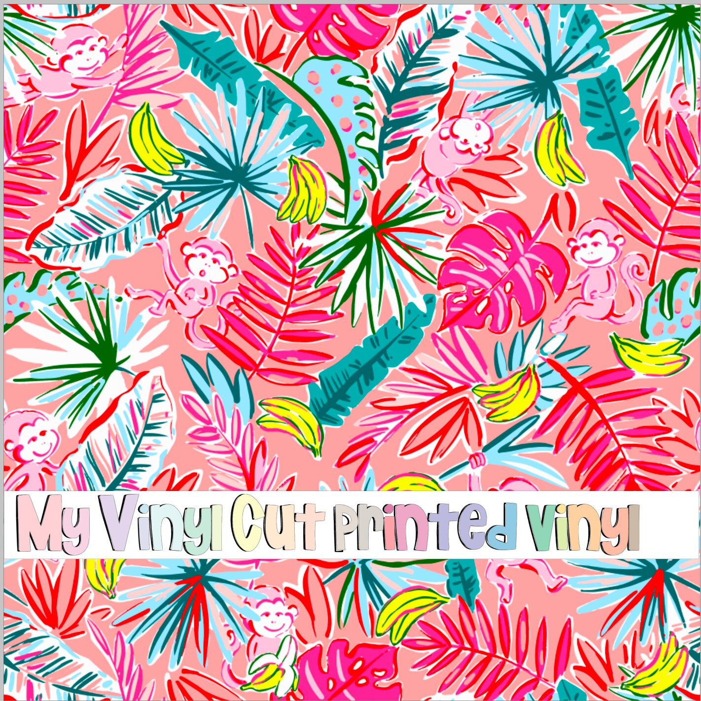 12 x 12 inch Sheet of Printed Vinyl or HTV in the Monkey Around Pattern ...