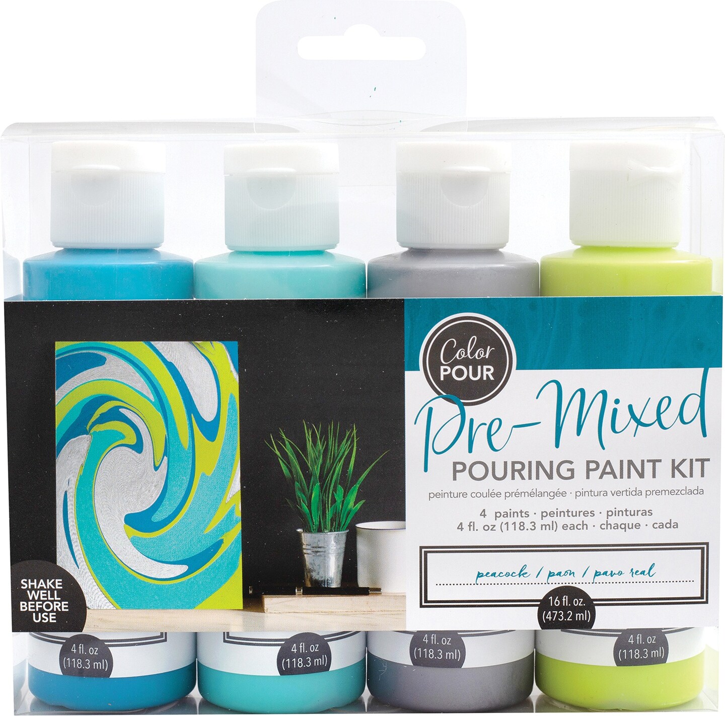 American Crafts Color Pour Pre-Mixed Paint Kit 4/Pkg-Peacock | Michaels