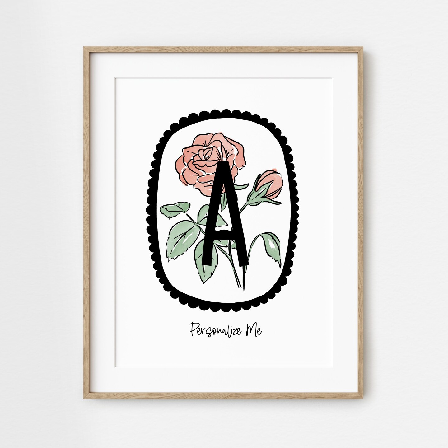 Personalized June Rose Birth Flower Art Print | Custom Name Birthday ...