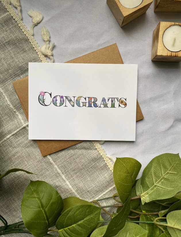 Congrats 5x7 card, floral greeting card, graduation card, craft paper ...