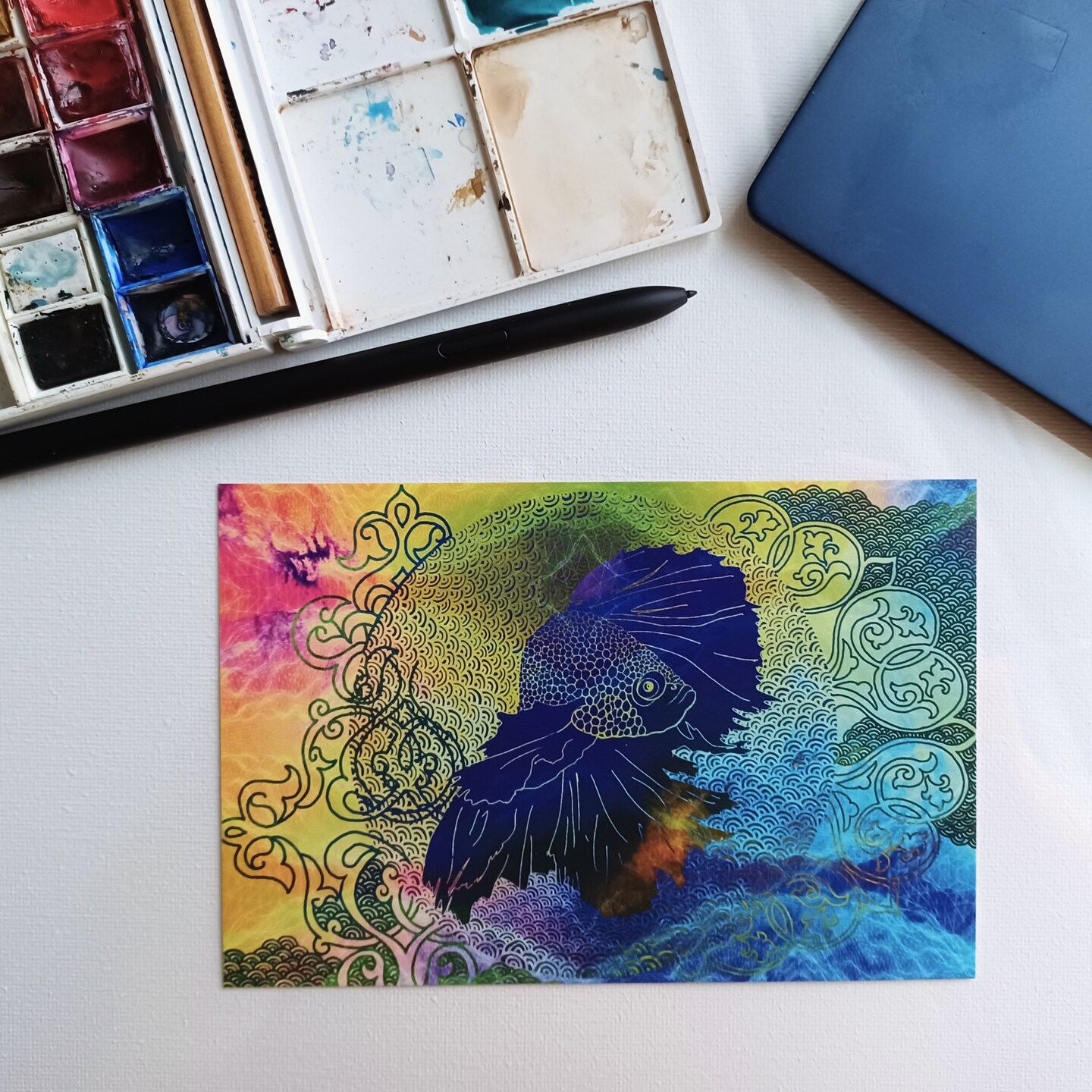 Colorful and Contemporary Fish Art Print Postcard: A Vibrant Fusion of ...