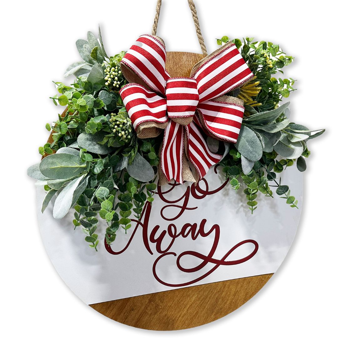 3D Layered Wood 16 inch Front Door Wreath Welcome Sign Go Away Leave Me ...