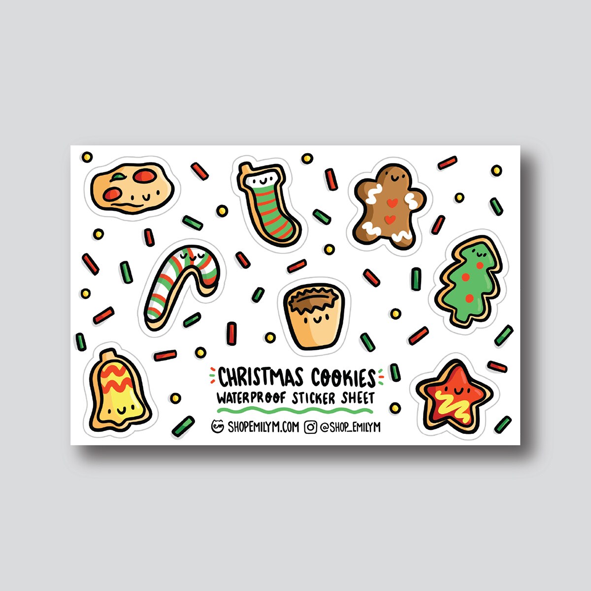 Christmas Cookie Waterproof Sticker Sheet | Vinyl Sticker| Mini ...