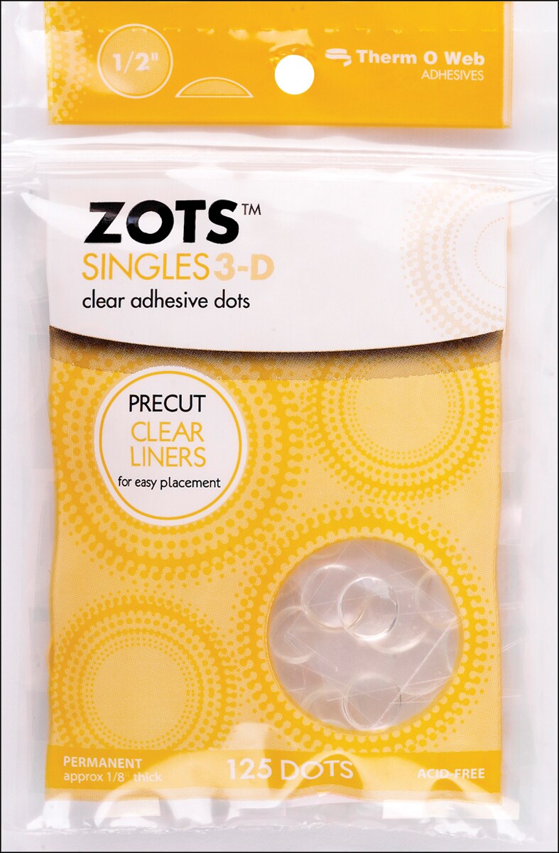Thermoweb Zots Singles Clear Adhesive Dots -3D 1/2"X1/8" Thick 125/Pkg ...
