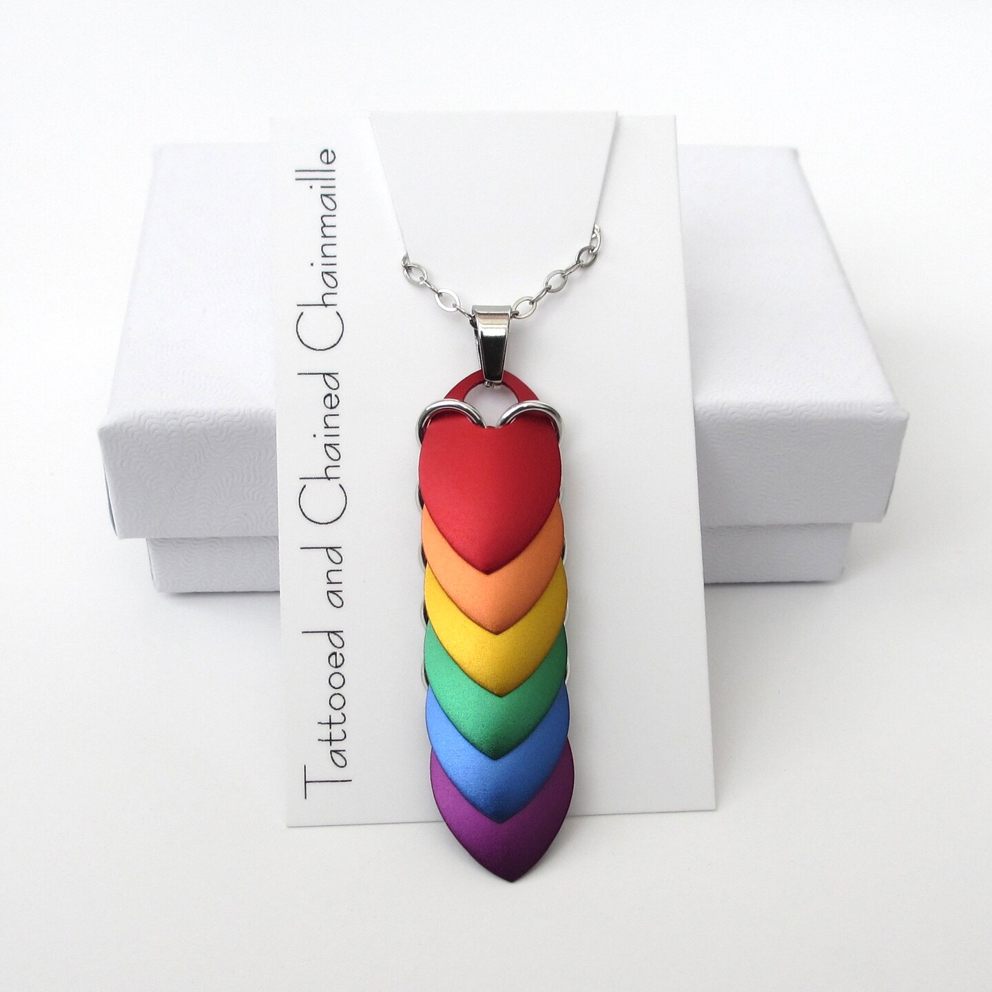 Gay pride pendant, rainbow LGBTQ flag necklace, chainmail scale charm ...