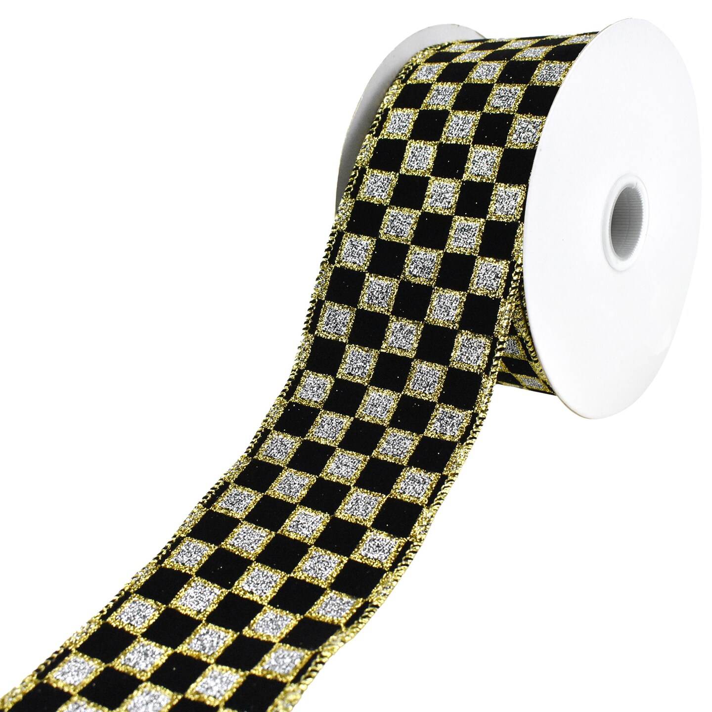 2 1/2 Inches Glittering Checker Board Wired Ribbon by 10 yards | Michaels