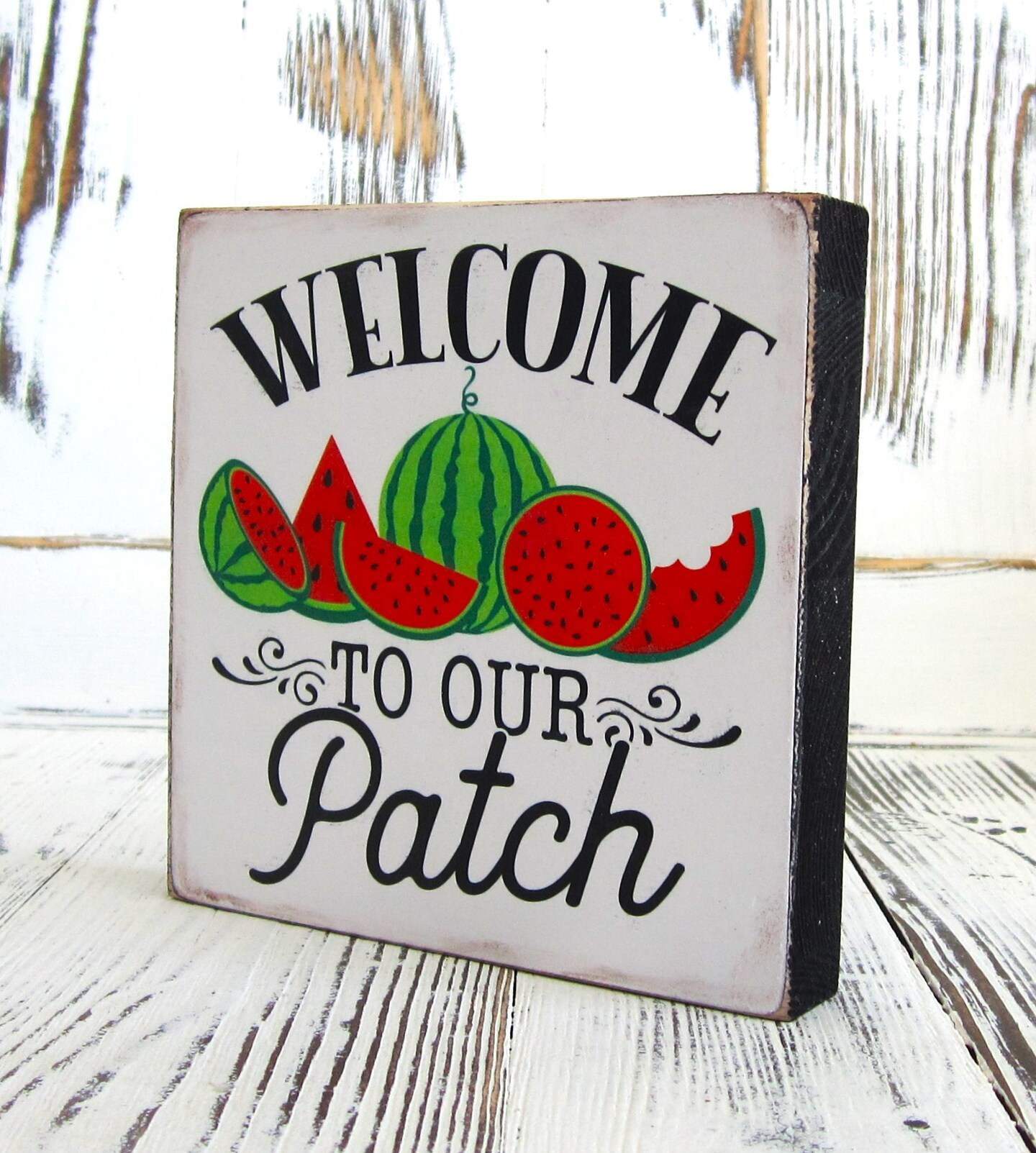 Welcome To Our Patch Watermelon Wood Block Sign, Watermelon Decor, 5" x ...