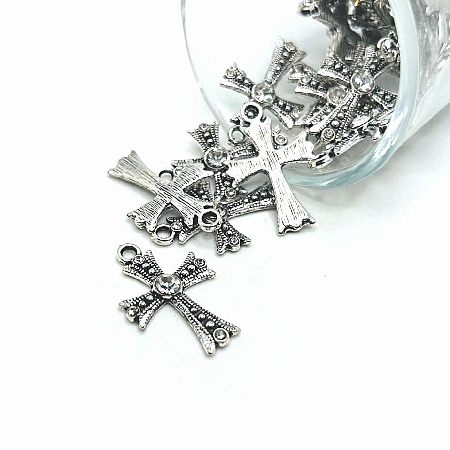 4, 20 or 50 Pieces: Cross Pendant Charms with Diamond Rhinestones ...