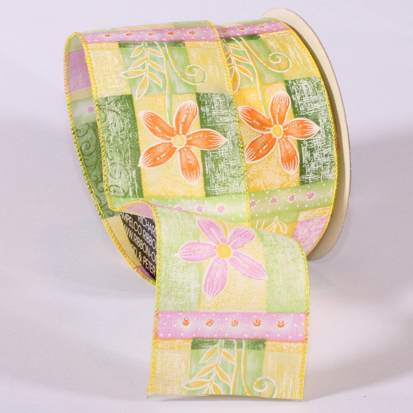 The Ribbon People Yellow and Green Floral Print Wired Craft Ribbon 2.5 ...