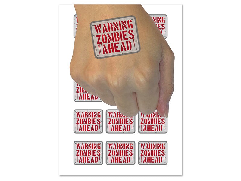 Warning Zombies Ahead Halloween Monster Temporary Tattoo Water ...