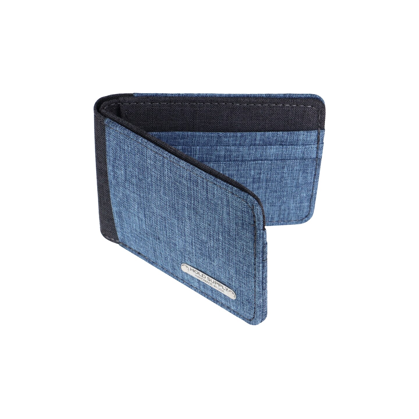 Mens Navy Blue and Gray Polyester Poplin Fabric Bifold Wallet, Canvas ...