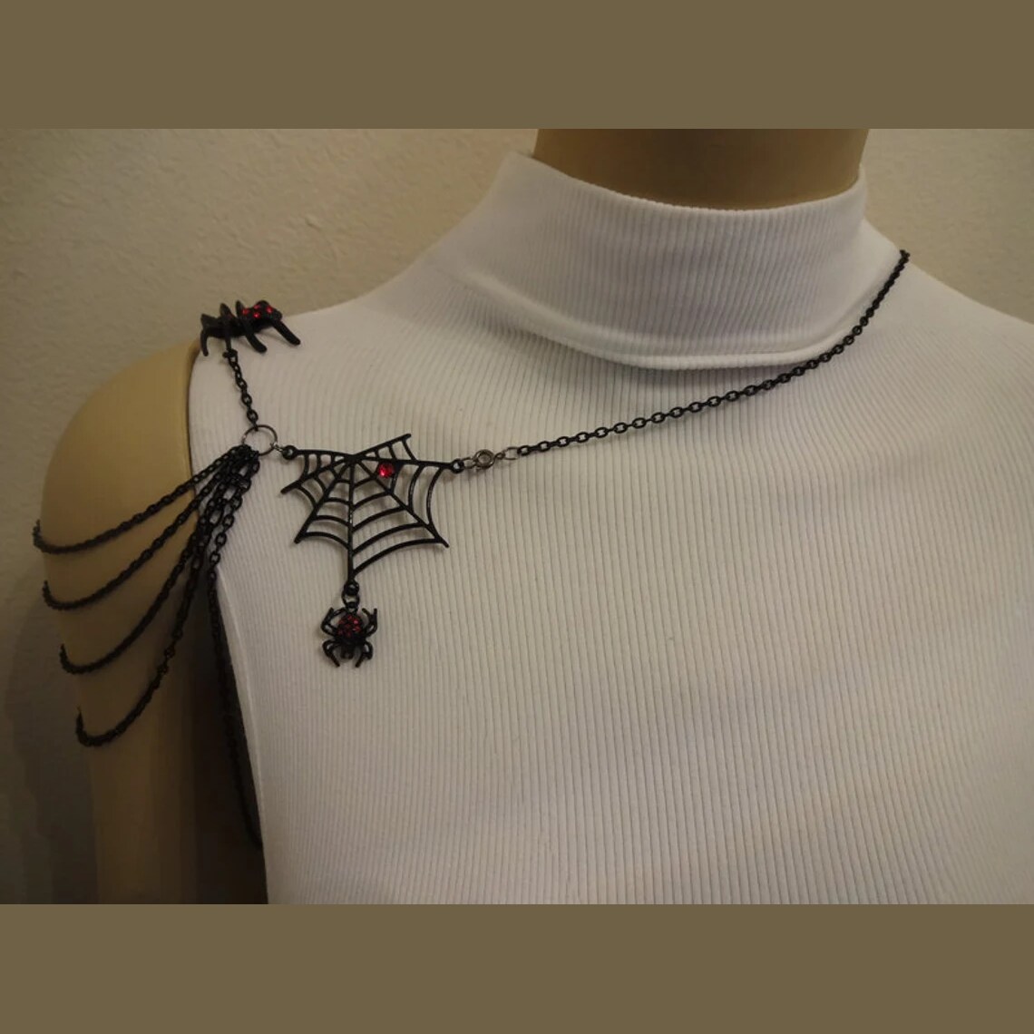 Spider and Web Black and Red Crystal Shoulder Chain Necklace ...