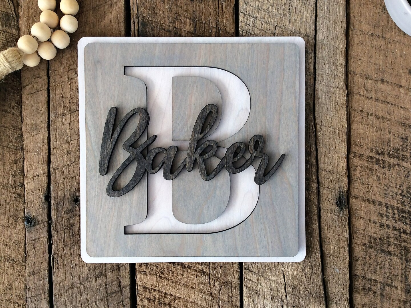 Initial Name Sign, Personalized Farmhouse Shelf Decor, Wood Last Name ...