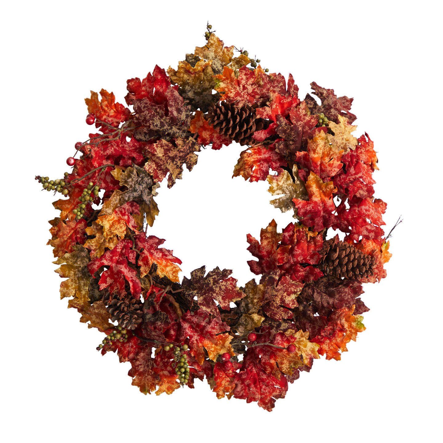 Nearly Natural Maple Leaves with Berries and Pinecones Artificial Fall ...