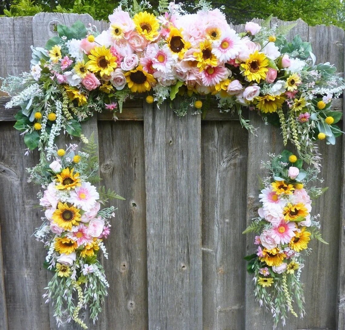 Sunflower and Pink Daisy Wedding Arch Decorations. Wedding Arbor ...