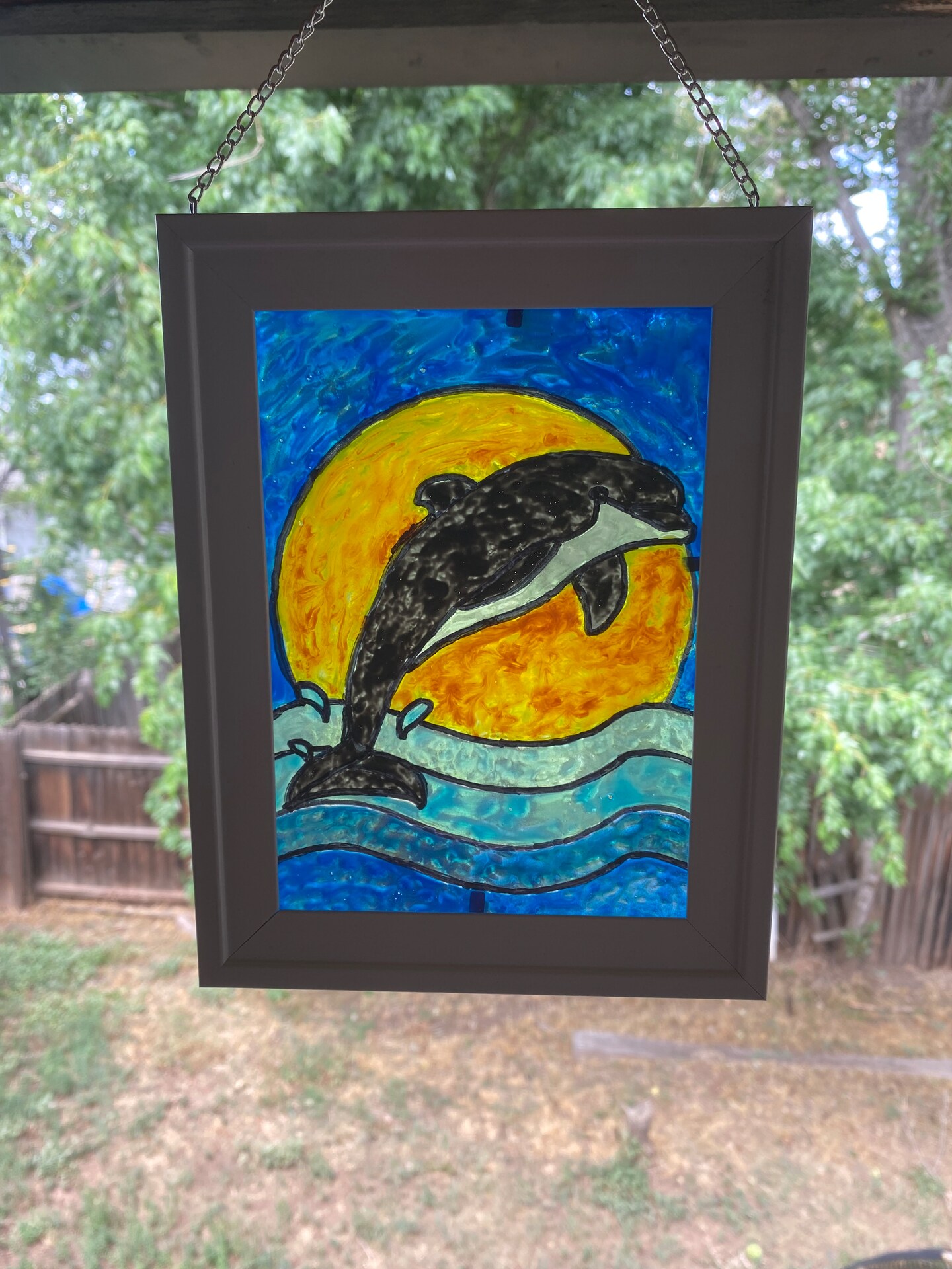 Beautiful Faux Stained Glass Dolphin Window Hanging available size 5X7 ...