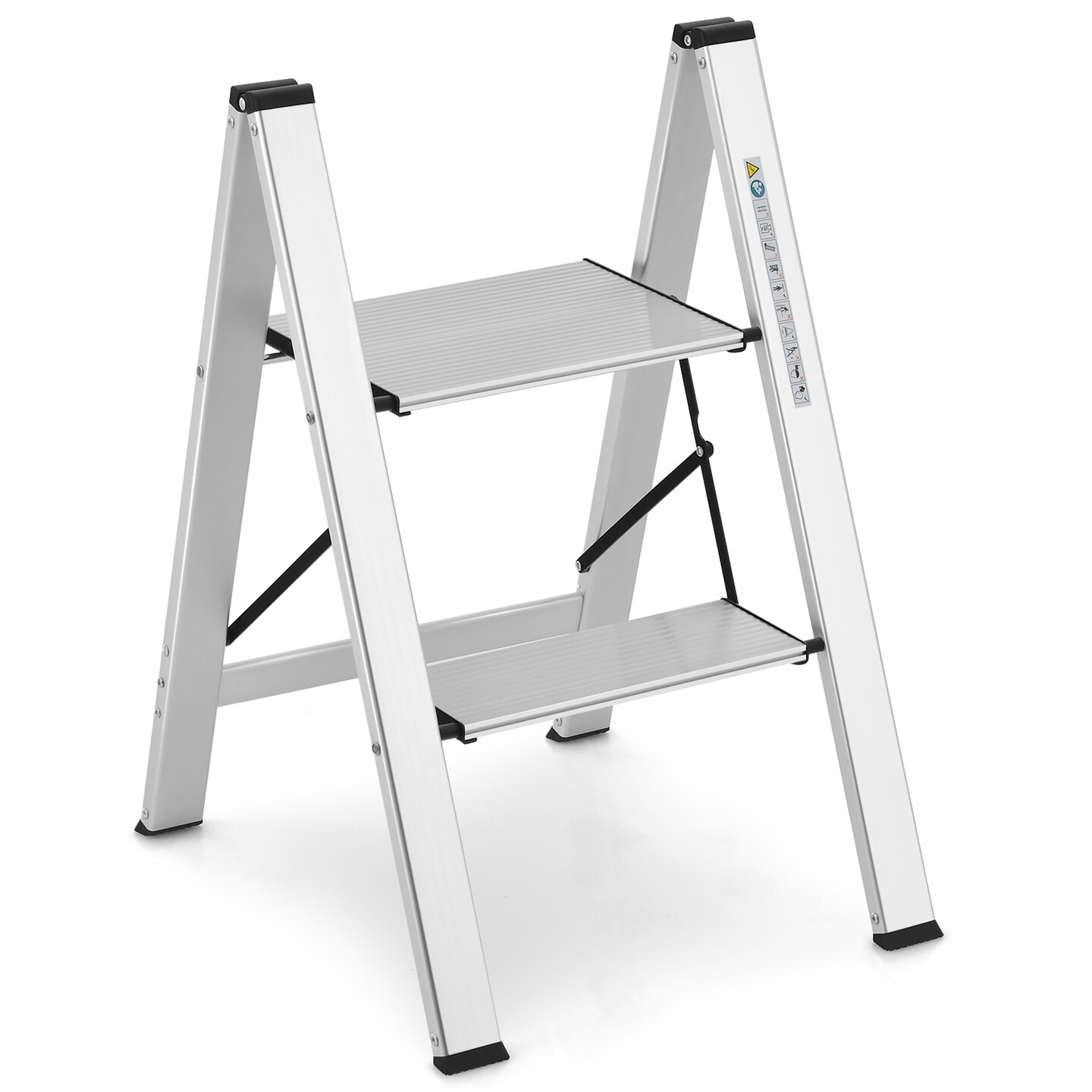 Folding Aluminum 2-Step Ladder with Non-Slip Pedal and Footpads-Silver ...
