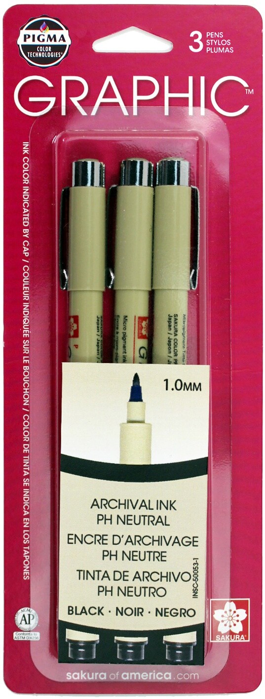 Pigma Graphic Pens 1.0mm 3/Pkg-Black | Michaels