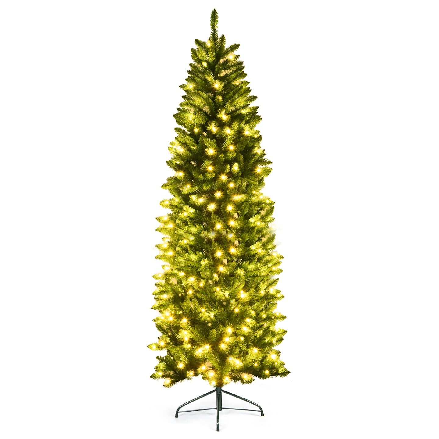 Costway 7Ft Pre-lit Artificial Pencil Christmas Tree Hinged Fir PVC ...