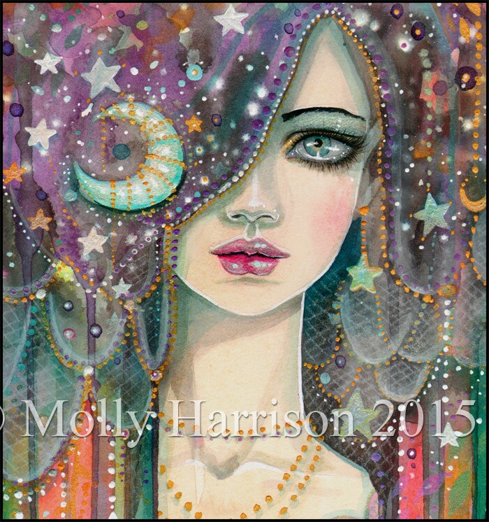 Galaxy Girl - Bohemian Fantasy Art Watercolor Archival Print by Molly ...