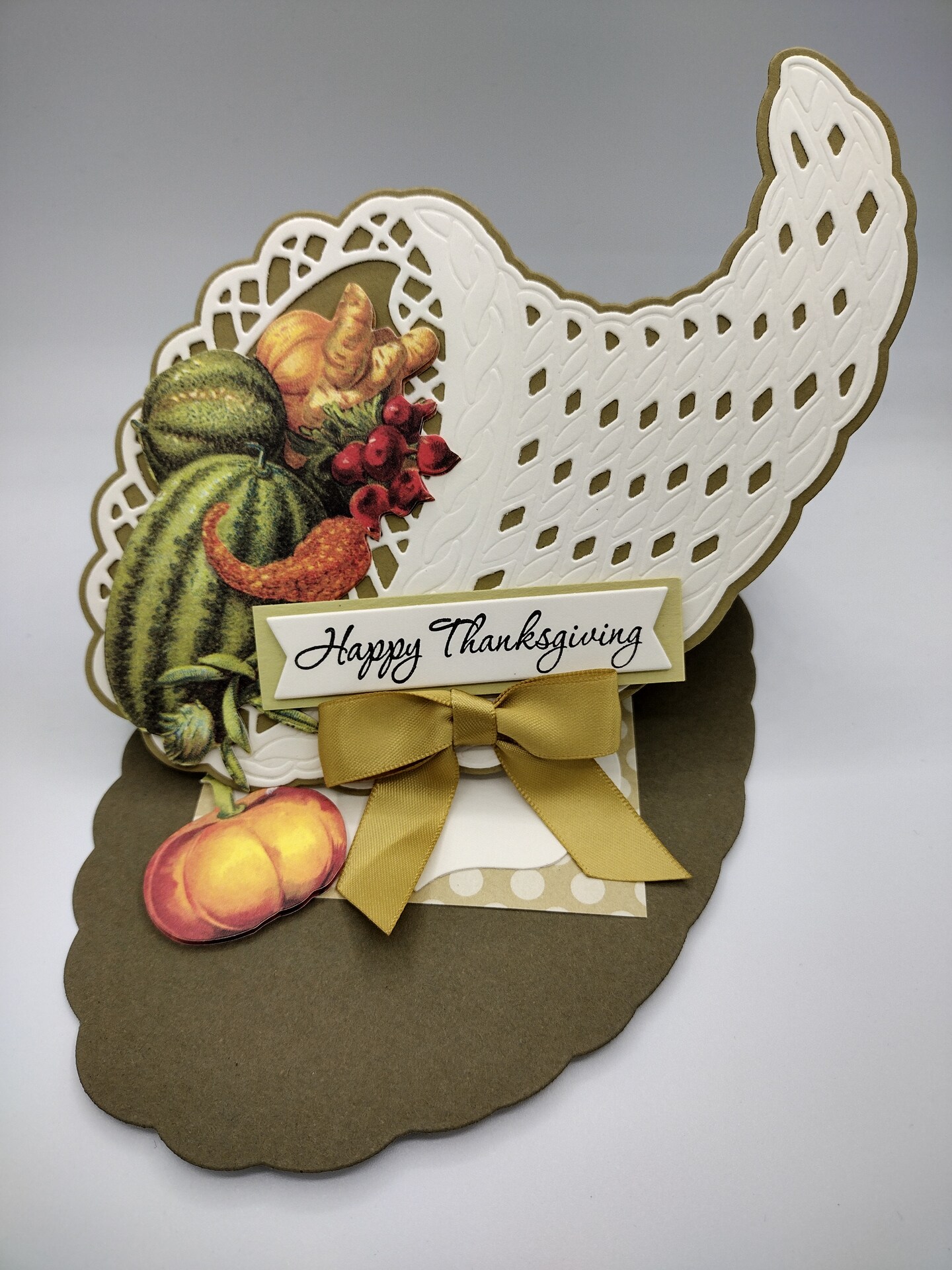 Hand Made CORNUCOPIA easel card 2 Thanksgiving Thankful greeting card ...