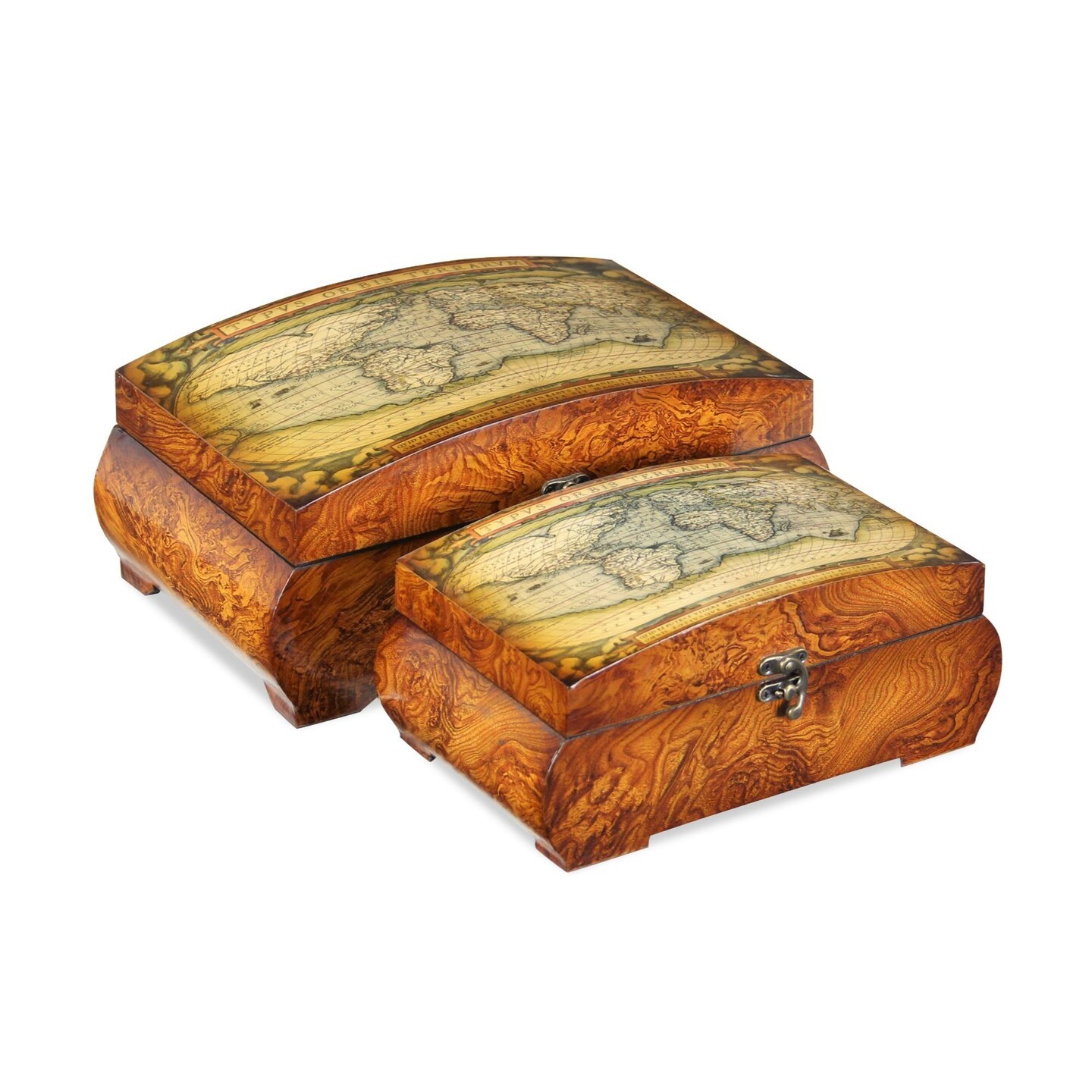 Contemporary Home Living Set of 2 Brown Curved Wooden Storage Boxes ...