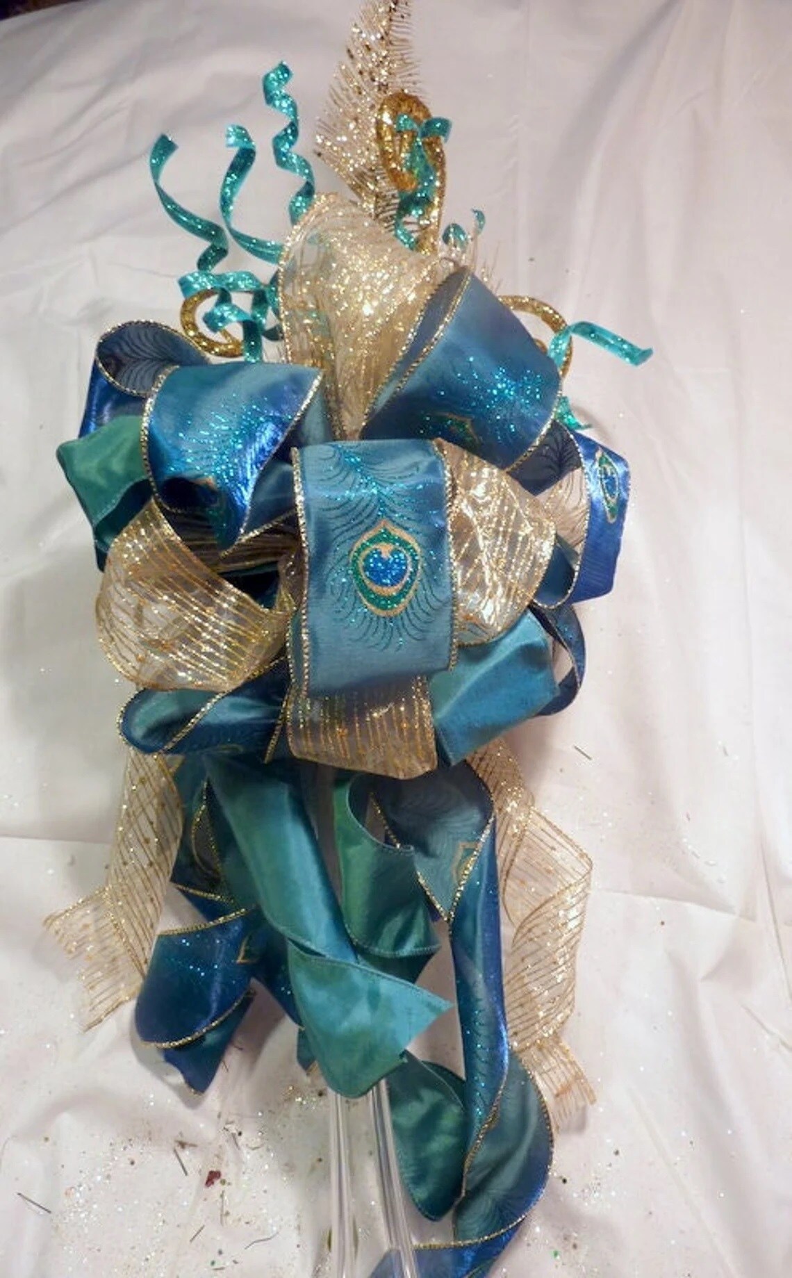 Peacock Ribbon Tree Topper, Ribbon tree topper, 360 degree topper ...