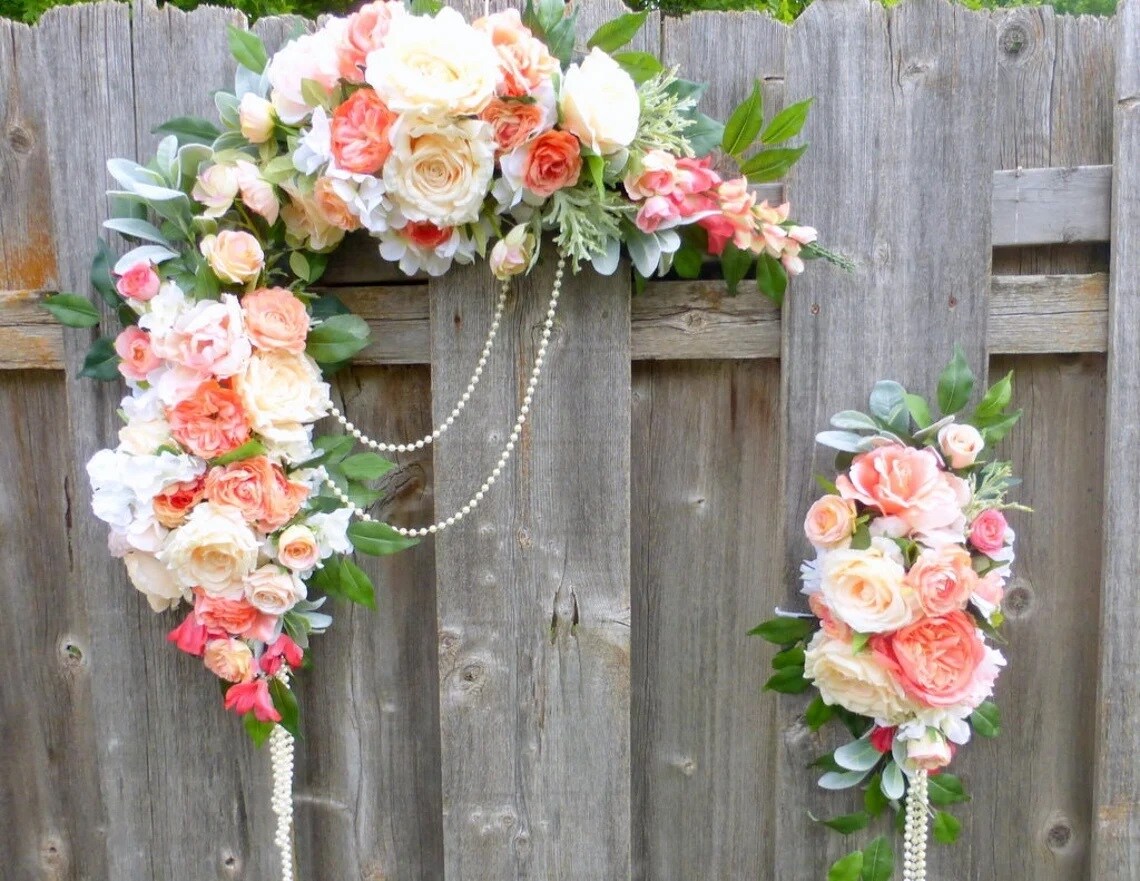 Wedding Arch swag, Coral Wedding swag, Corner wedding arch flowers ...