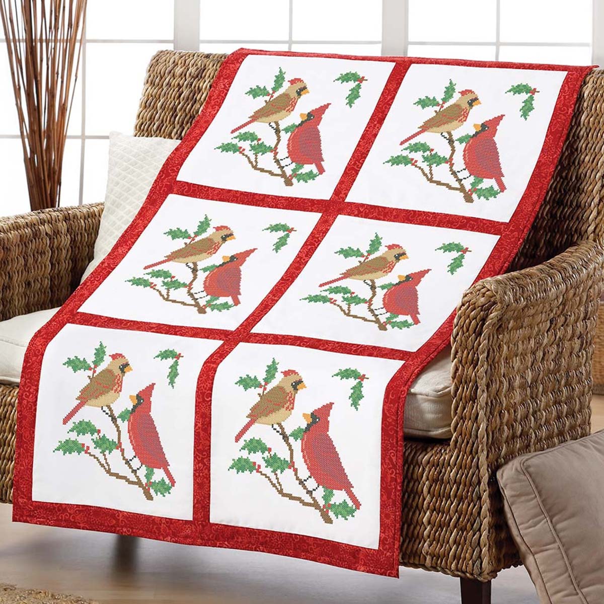 Herrschners Christmas Cardinals Quilt Blocks Stamped Cross-Stitch ...