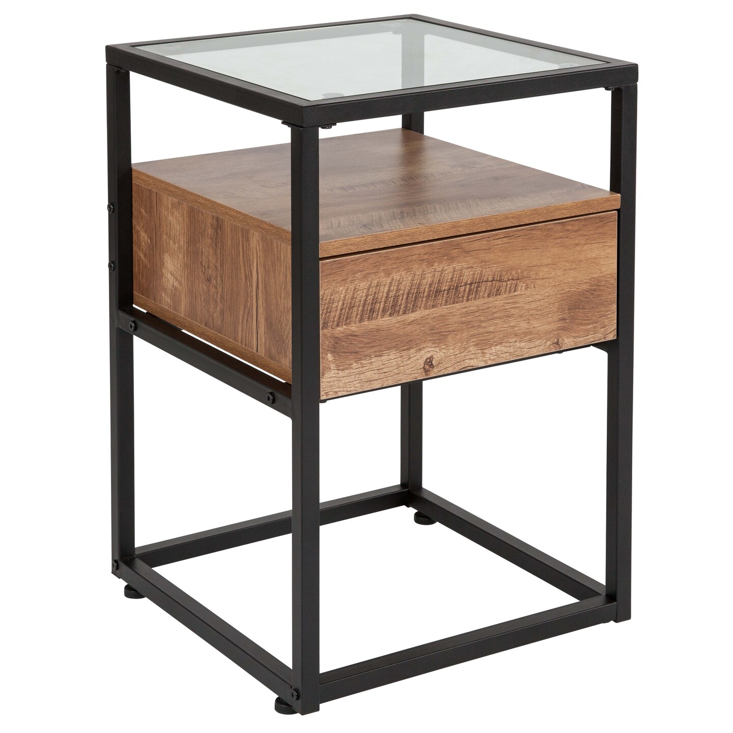 Merrick Lane Marbella Square Glass End Table with Drawer and Shelf in ...
