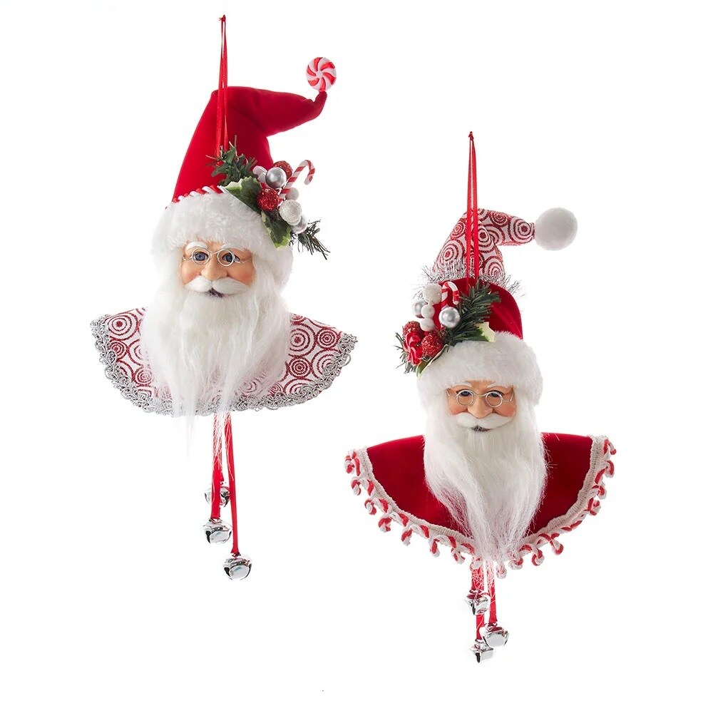 KSA Pack of 6 Red and White Peppermint Santa Head Christmas Ornaments ...