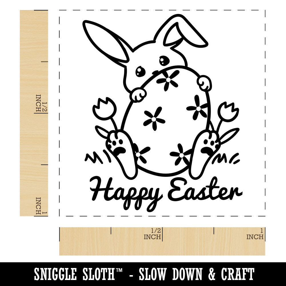 Happy Easter Tulips Bunny Hiding Behind Giant Egg Self-Inking Rubber ...