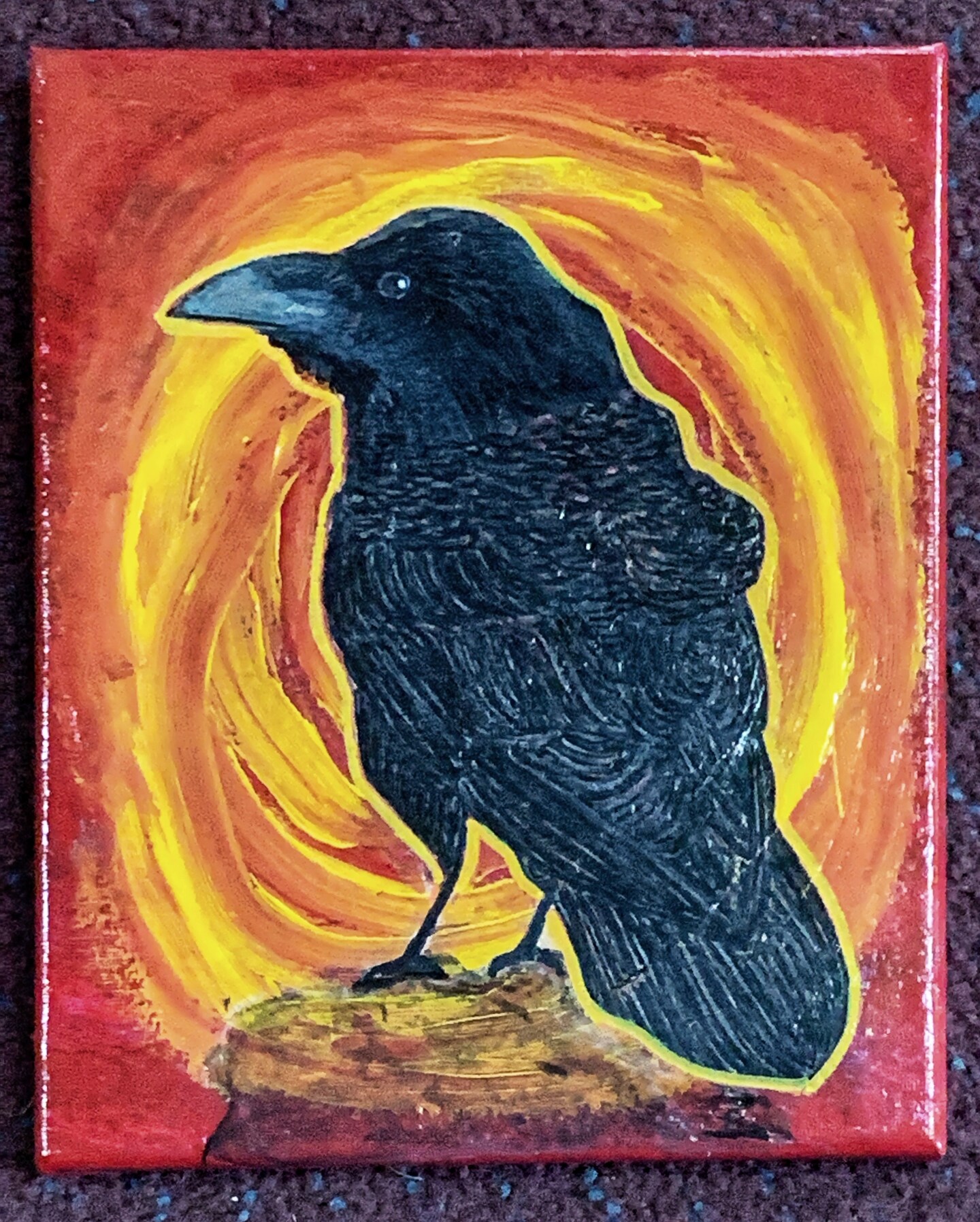 Crow on a Rocky Cliff; Original Acrylic Expressionist Painting by ...
