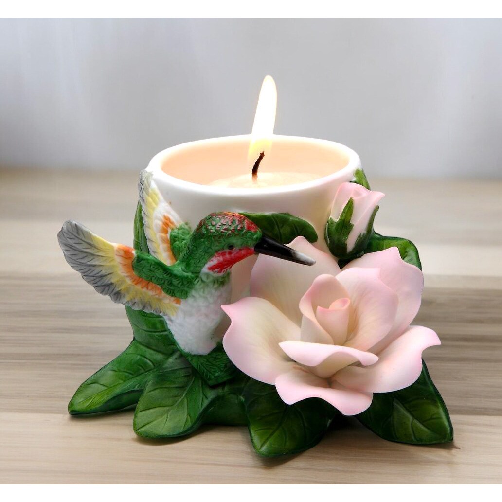 kevinsgiftshoppe Ceramic Hummingbird With Peace Rose Votive Candle ...