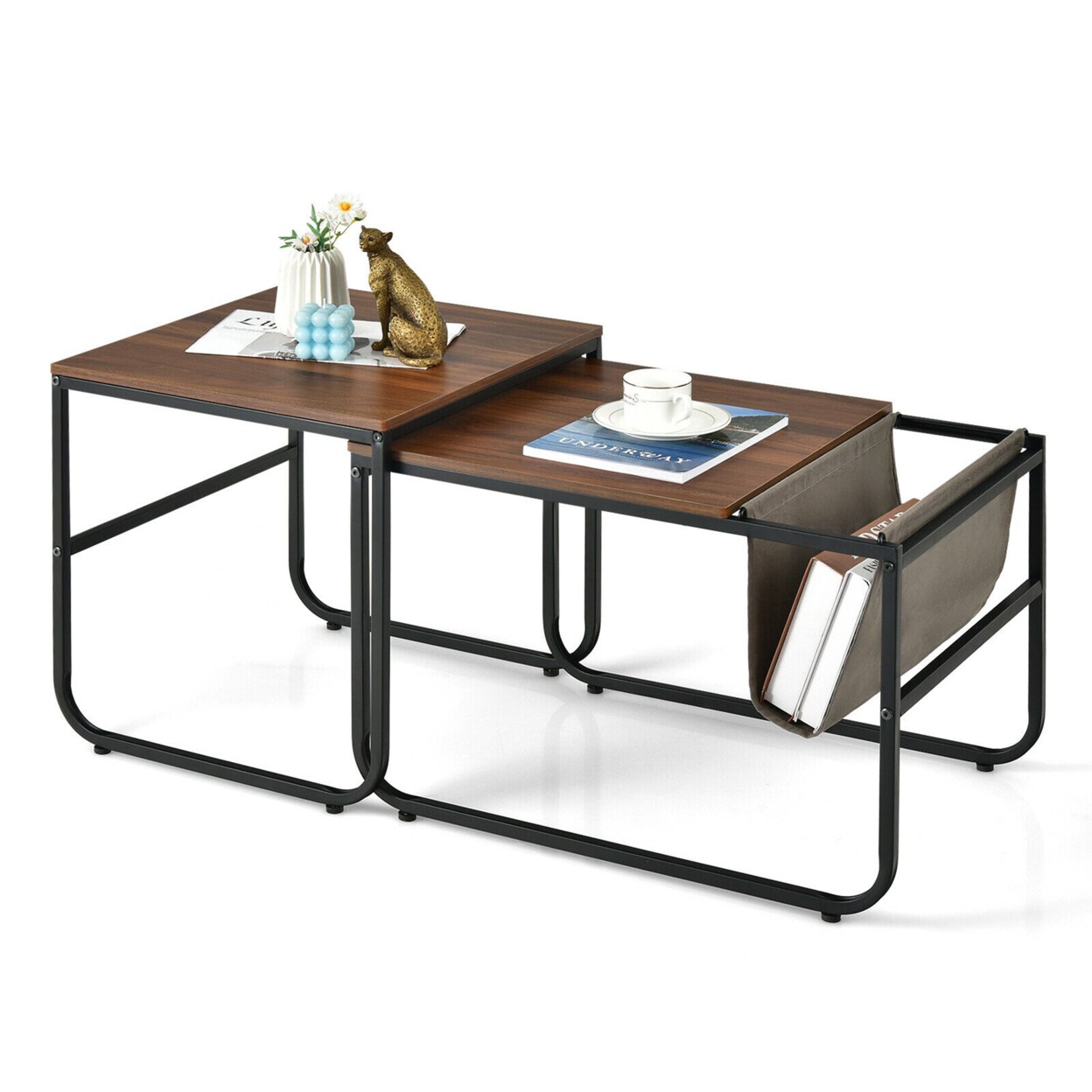 Nesting Coffee Table Set Of 2 Industrial Stackable Side Table W ...