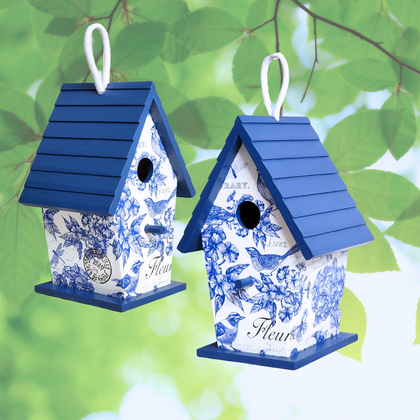 CLASSIC BLUE-WHITE Decoupage Tall Birdhouse | Decorative 8.5-Inch-Tall ...